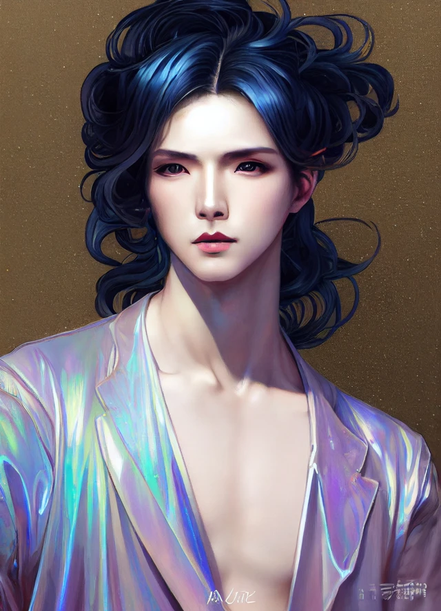 portrait, handsome androgynous korean god, iridescent | Midjourney ...