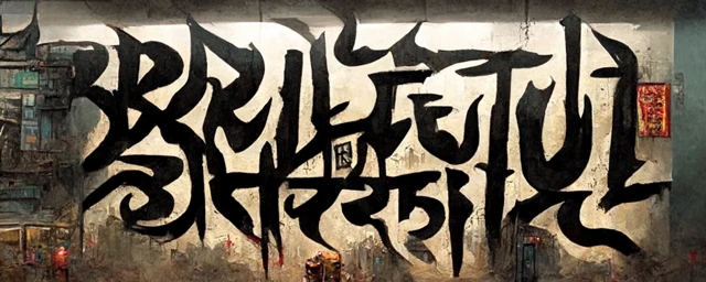 Brutalist Hyperdelic Calligraphy Graffiti Exhibtion, | Midjourney