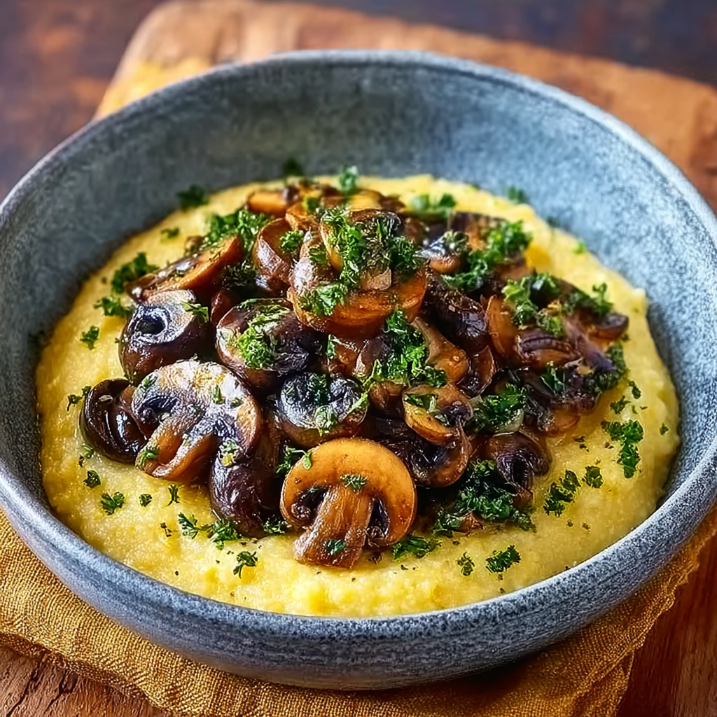 Garlic & Parsley Sautéed Mushrooms with Creamy Polenta - all moms recipes