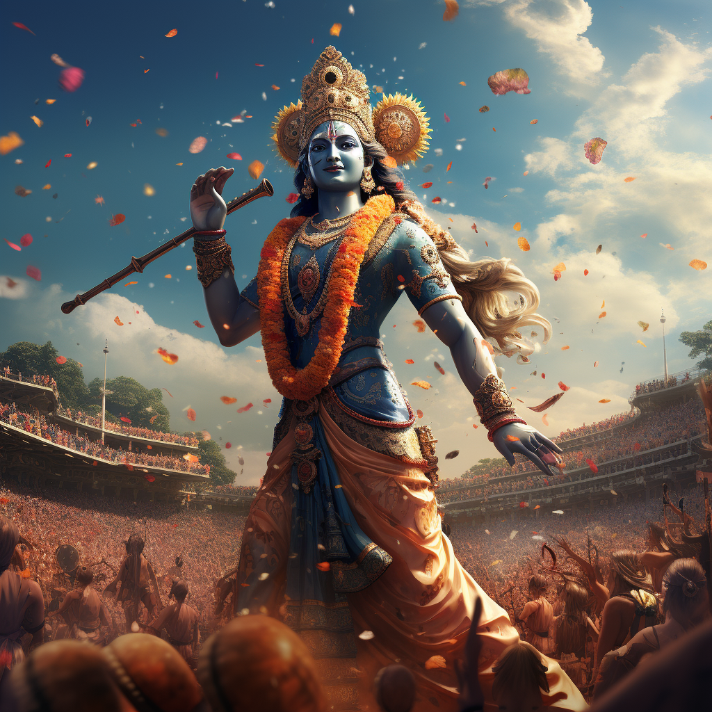 giant lord krishna standing , cricket stadium, krishna janmashtami ...