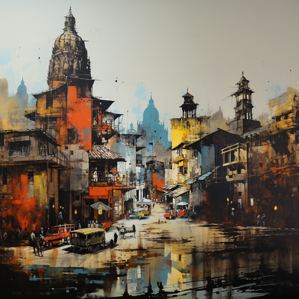 old Pune, "maharashtra culture" in style of Abstract expressionism ...