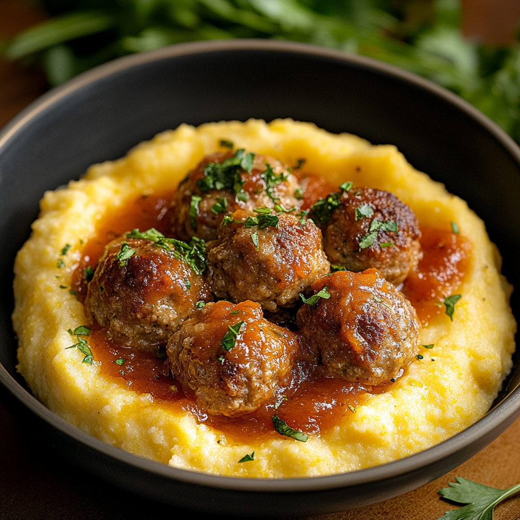 Easy Creamy Polenta & Meatballs Recipe to Try | Homemade Menus