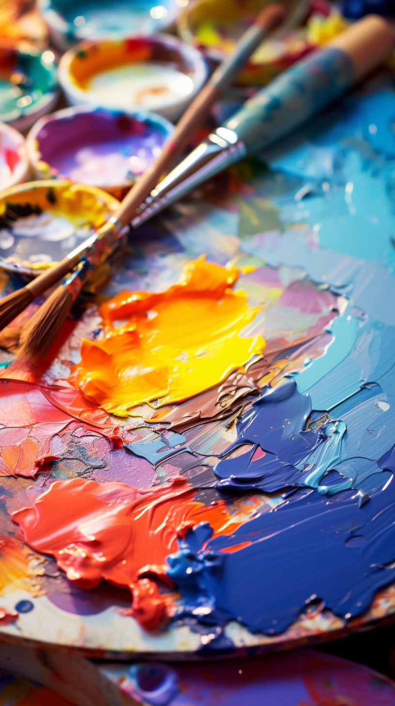 Detailed Close-Up of an Artist's Palette Loaded with Vivid Paints ...