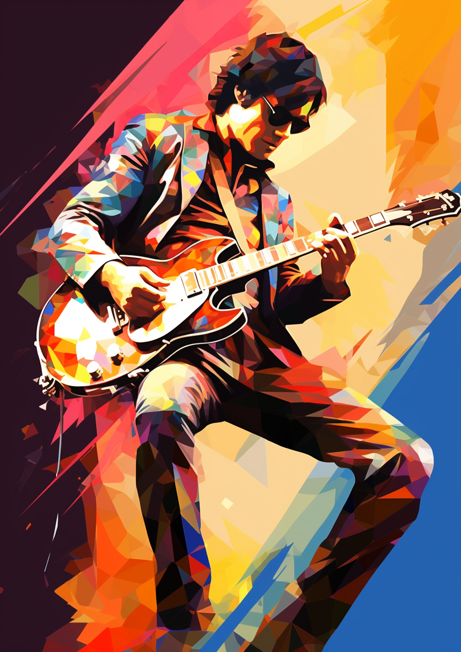 a famous musician or band, with abstract elements and vibrant colors ...