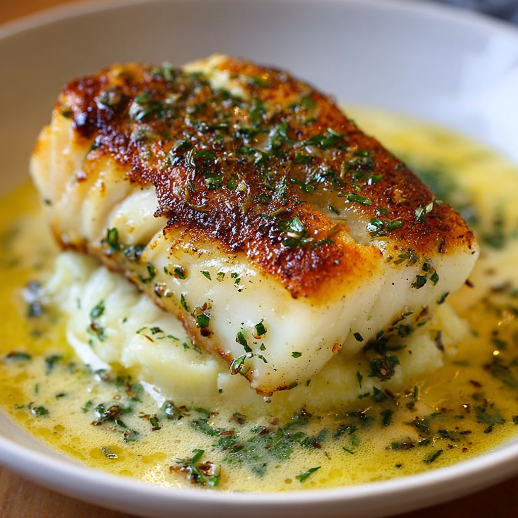 Golden Seared Cod with Herb Butter Sauce
