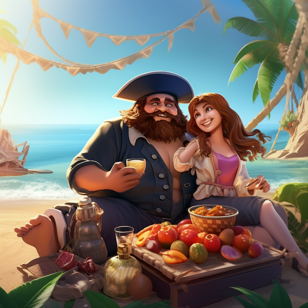 https://s.mj.run/W6PahUyk4YE picnic of two pirates a fat man and a ...