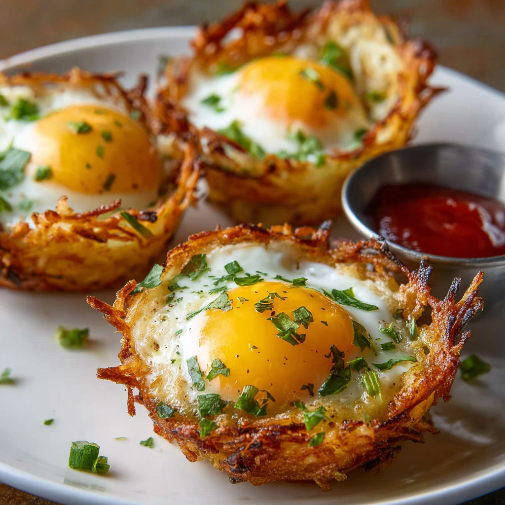 Eggs in Crispy Hash Brown Baskets – Paradise Dishes