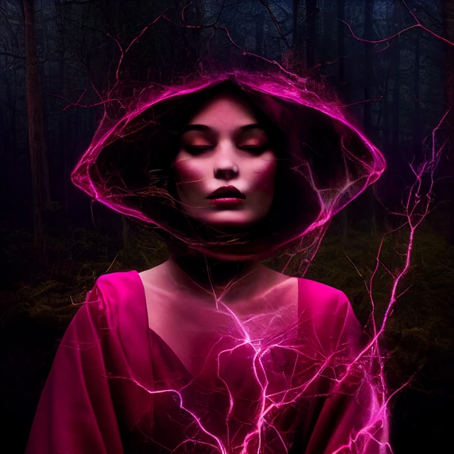 stunning weather witch surrounded by lightning, | Midjourney | OpenArt