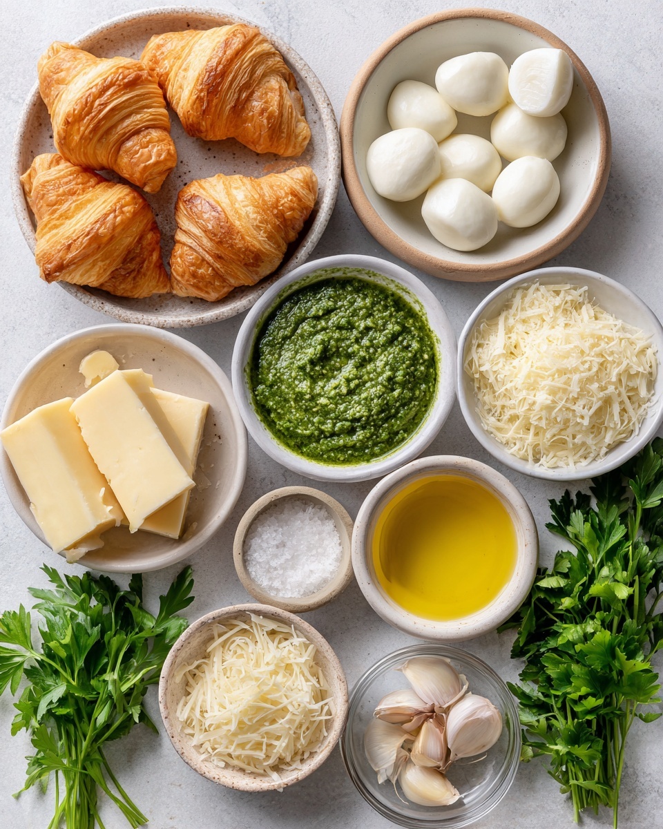 Mini Garlic Croissant Grilled Cheese with Pesto & Mozzarella