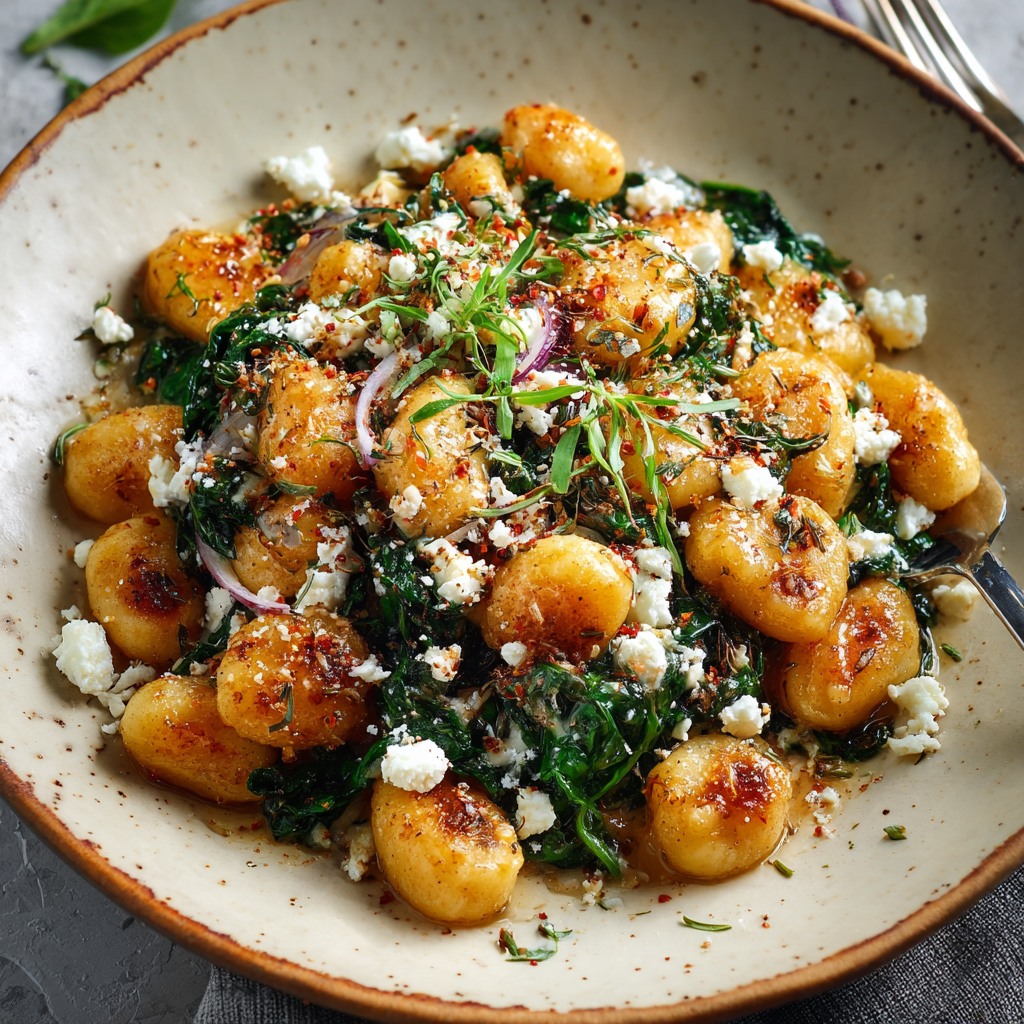 Crispy Gnocchi with Spinach and Feta – A Hug on a Plate