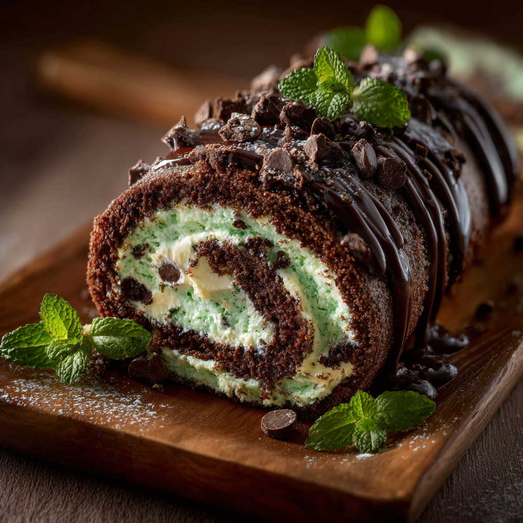 Mint Chocolate Chip Cake Roll