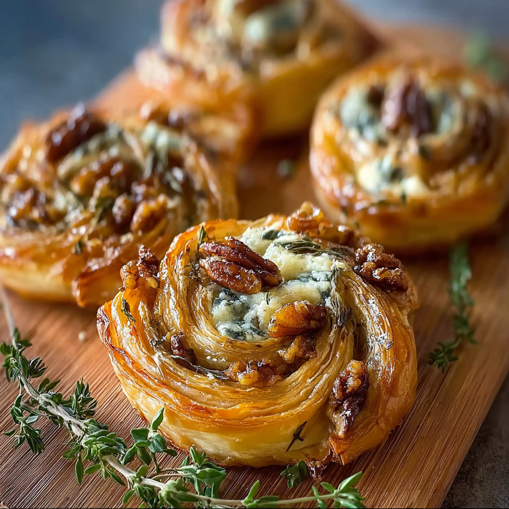 Blue Cheese Walnut Thyme Puff Pastry Twirl Recipe