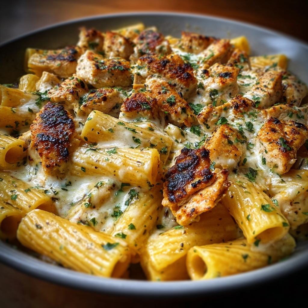 Cajun Chicken Rigatoni with Garlic Mozzarella Sauce - Eazy Dishes