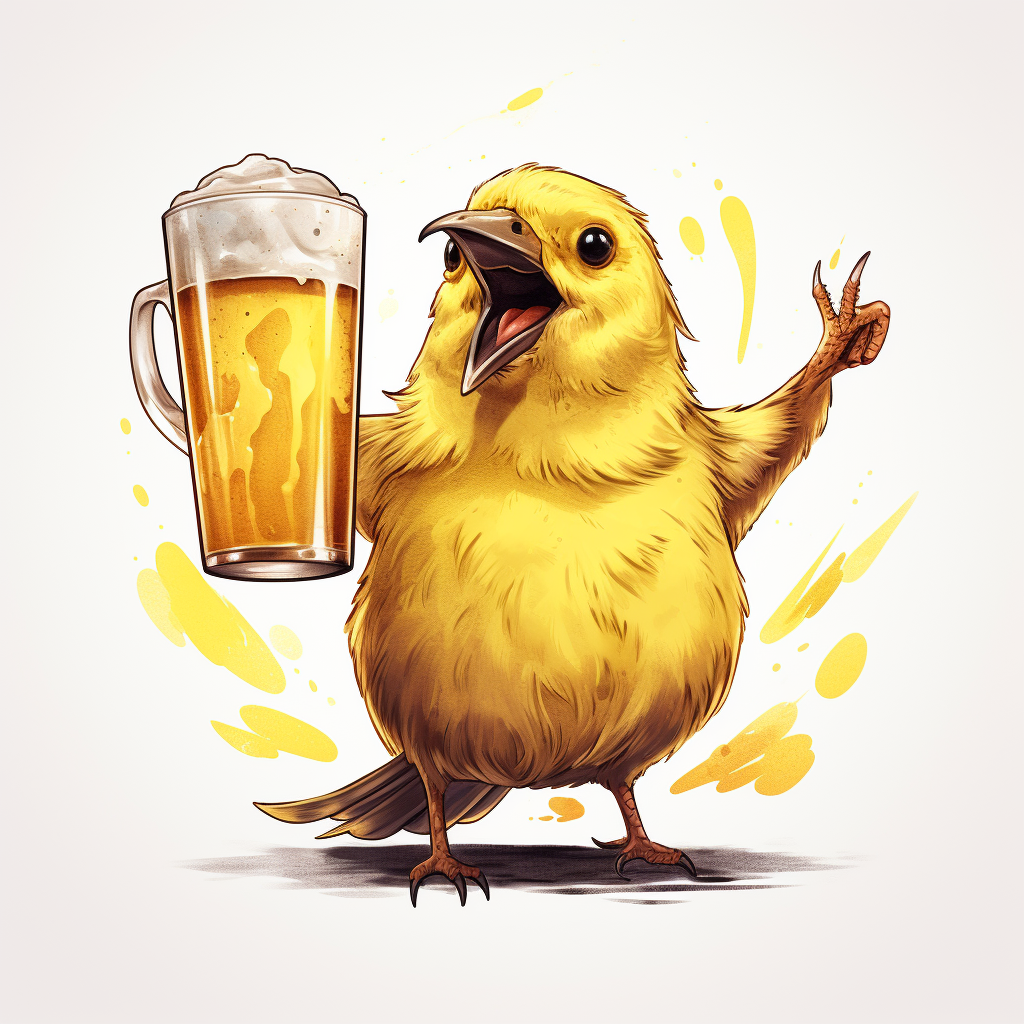 Minimalist digital drawing of Canary bird raising a cup of champions ...