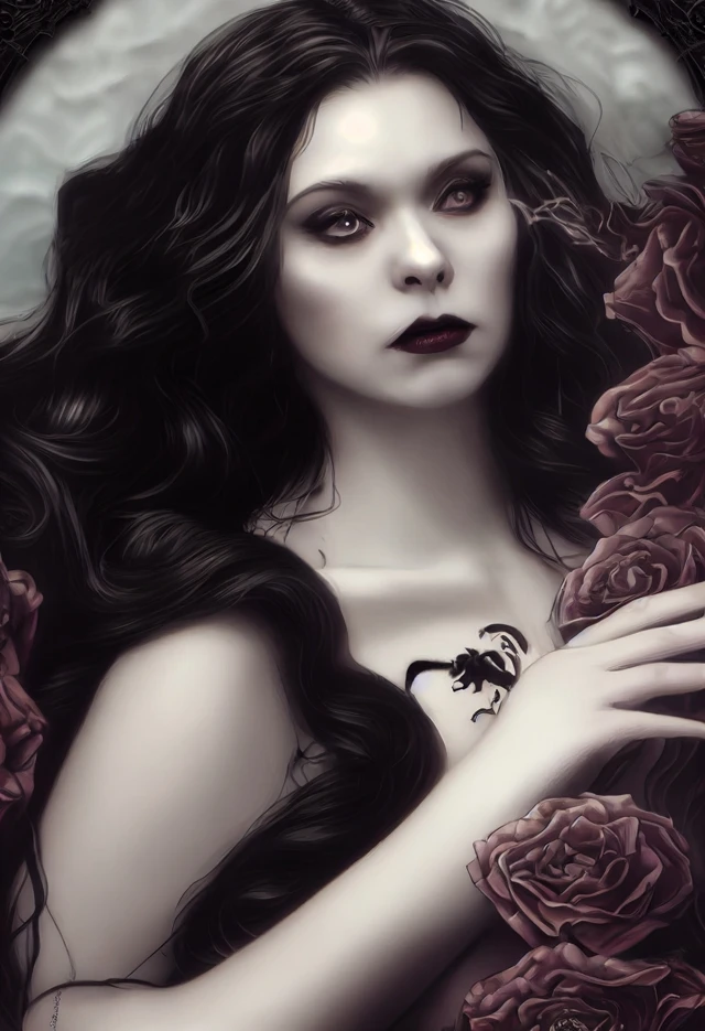 pale female vampire like lady death, Thick Wavy Long | Midjourney