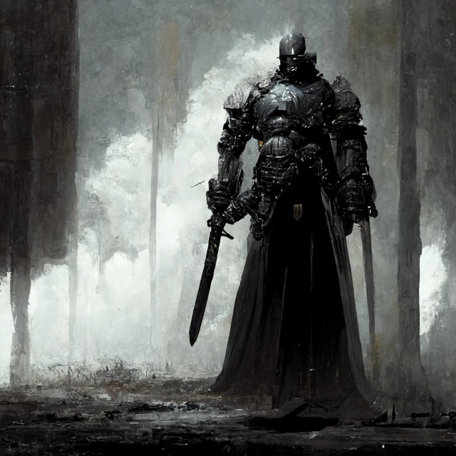 Heavily Armored Dark Knight Giant Sword Fantasy Midjourney