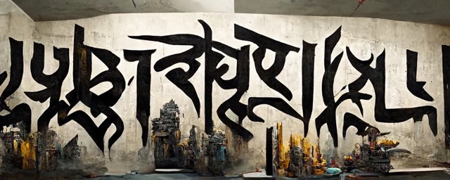 Brutalist Hyperdelic Calligraphy Graffiti Exhibtion, | Midjourney
