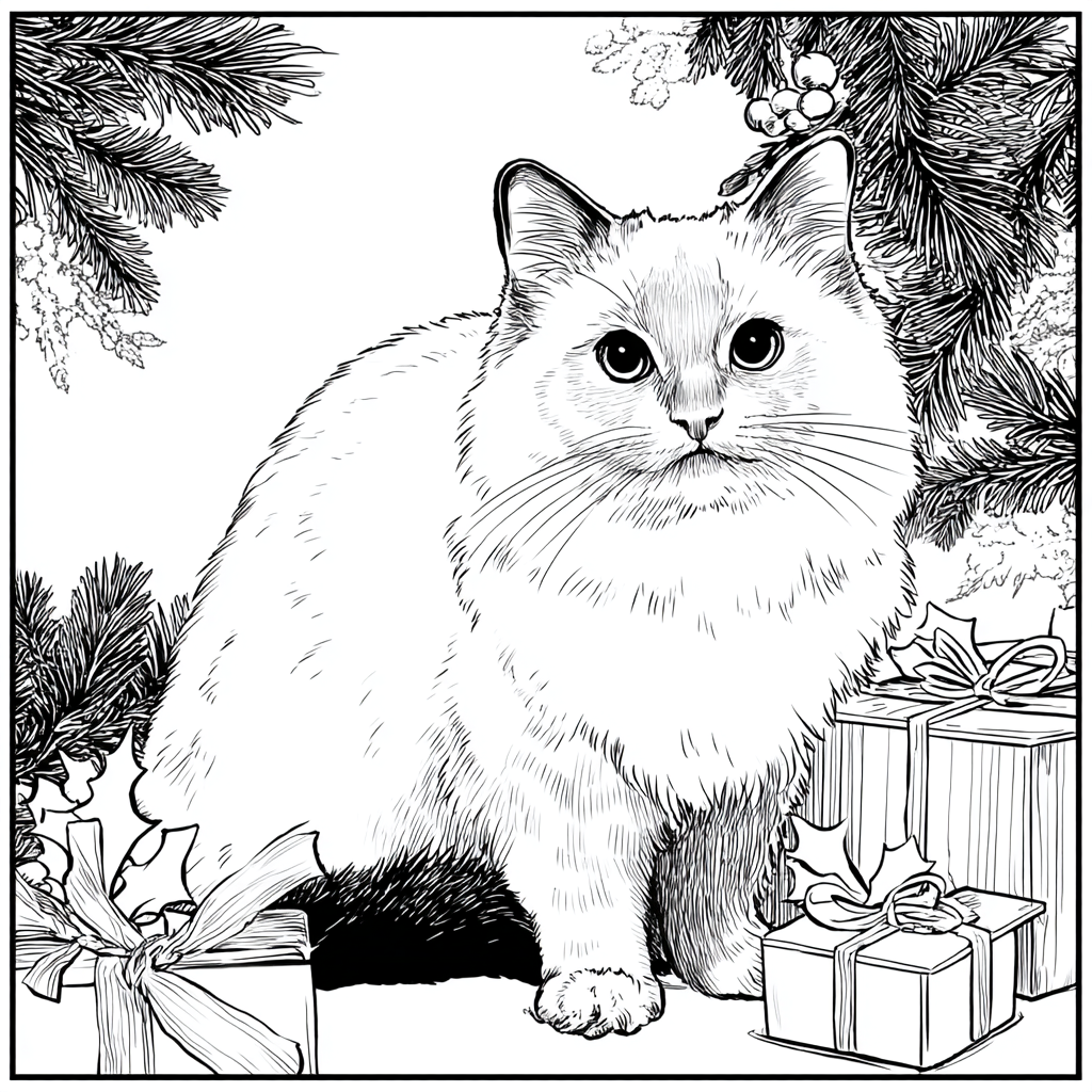 Festive Feline Fun: Holiday-Themed Coloring Sheet for Cat Lovers ...