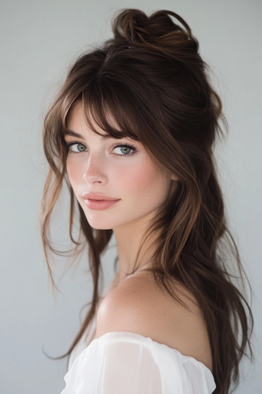 12+ Half Up Half Down Prom Hairstyles with Curtain Bangs - Glam Hair Nails
